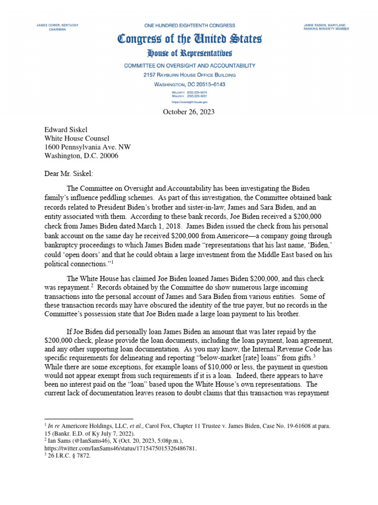 Comer Letter To WHCO | PDF | Loans | Banks