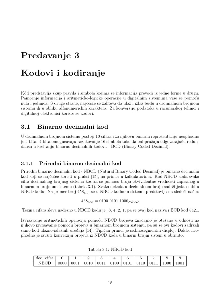 Predavanje 3 Kodovi I Kodiranje: 3.1 Binarno Decimalni Kod | PDF