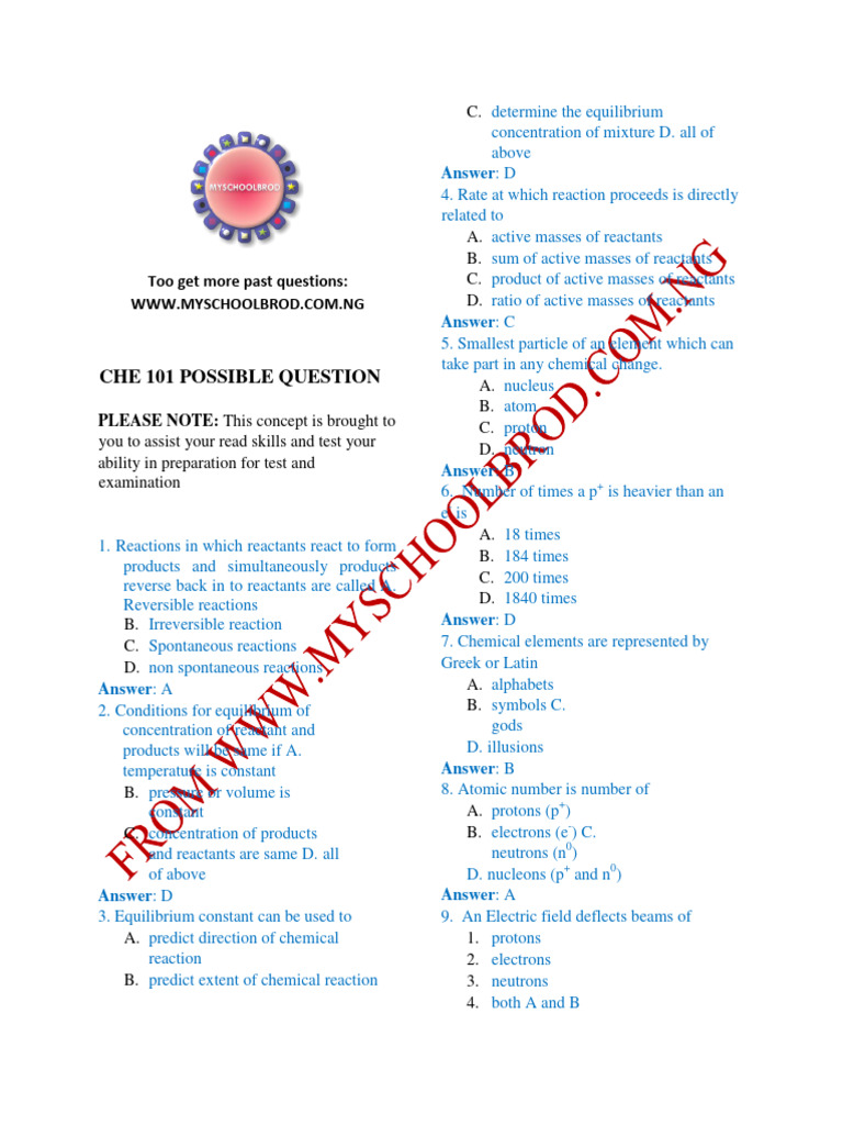 Che101 Past Questions (Acoms-Yomak) | PDF | Reaction Rate | Atomic Orbital