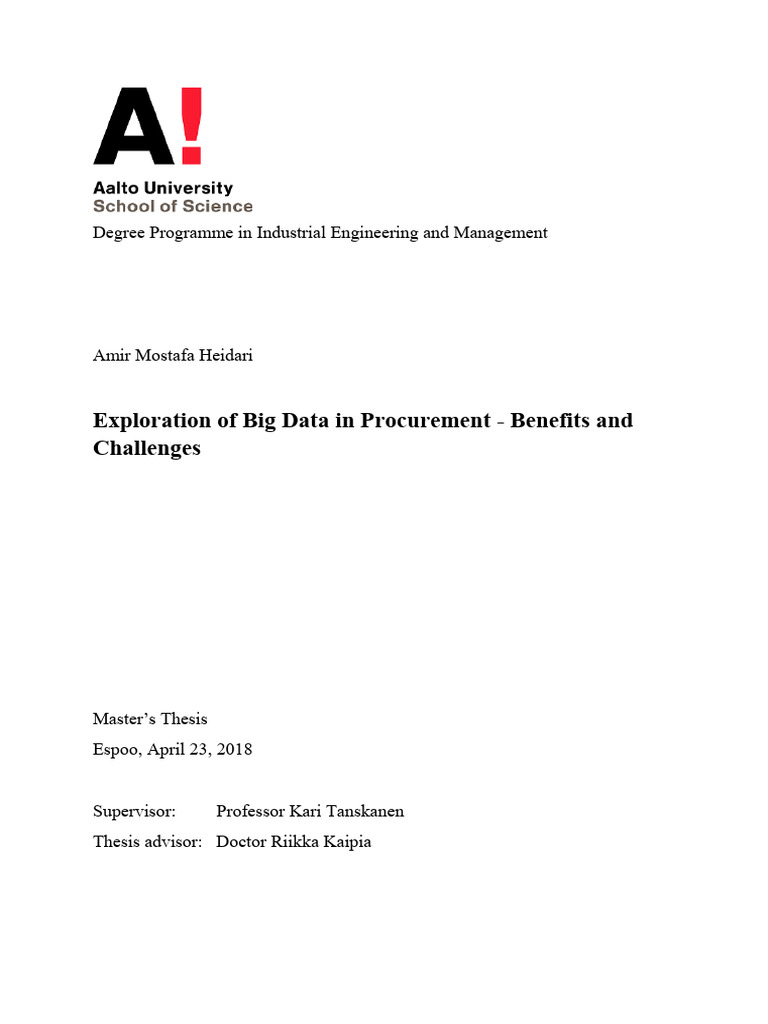 Thesis Big Data in Procurement Benefits and Challanges | PDF | Business Intelligence | Supply Chain