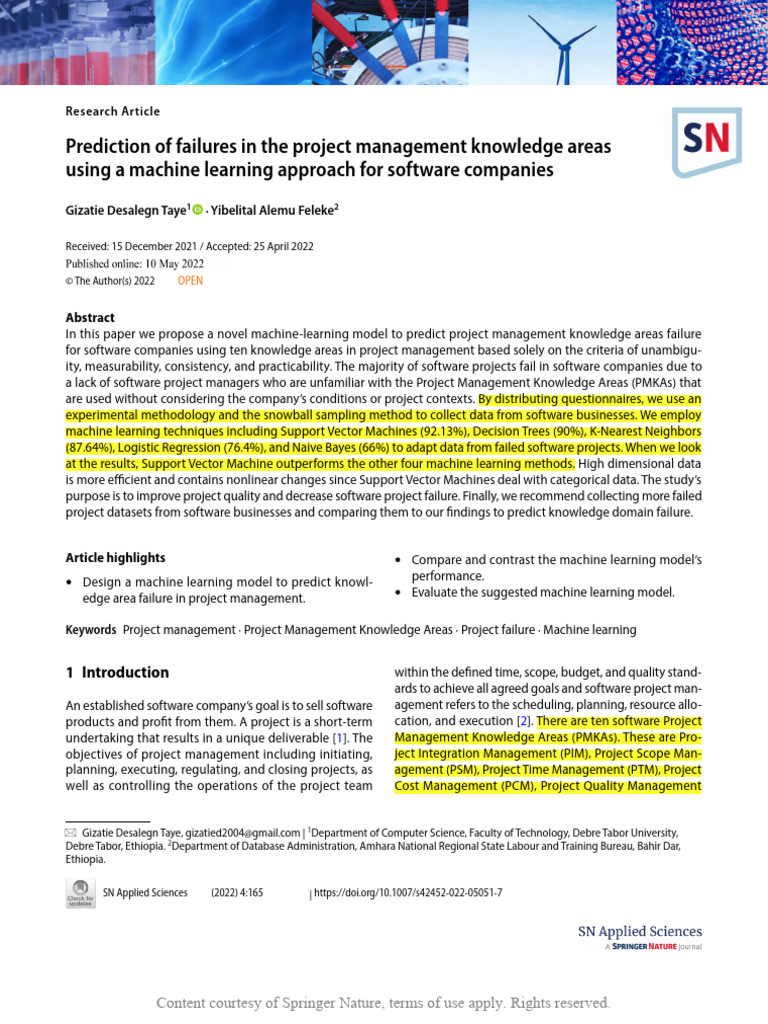 Prediction of Failures in The Project Management K | PDF | Machine Learning | Support Vector Machine