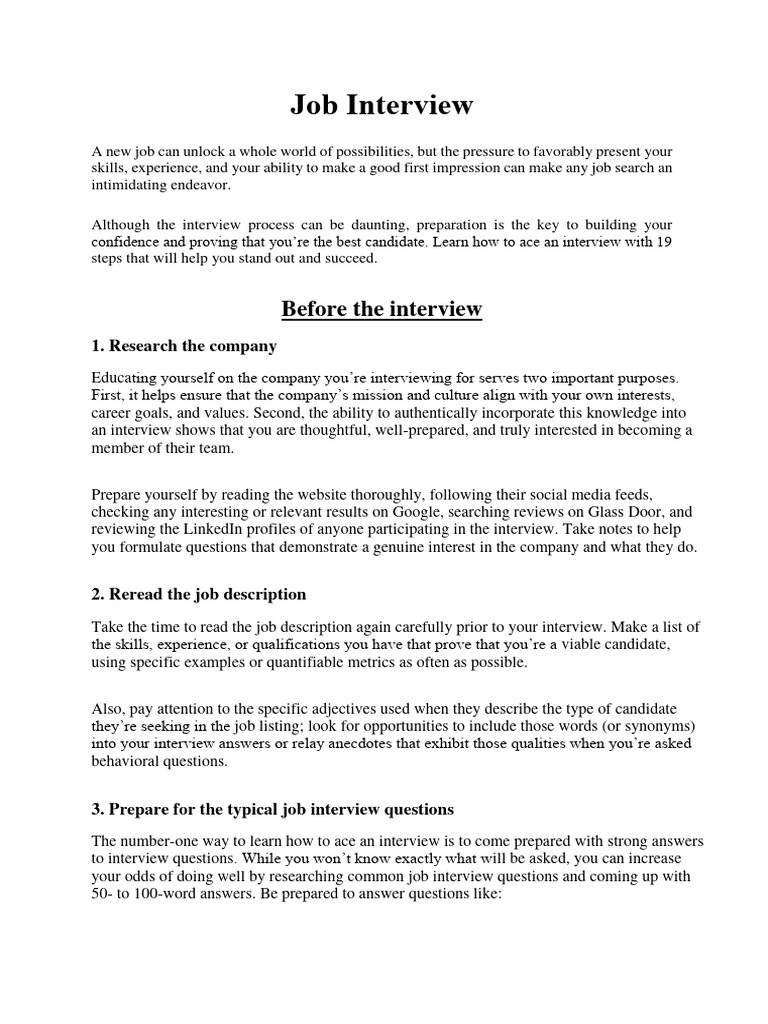 19 Steps To Ace Any Job Interview and Stand | PDF