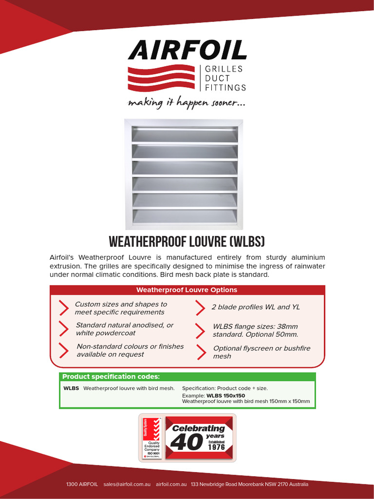 AIRFOIL Weatherproof Louvre WLBS | PDF | Chemical Engineering ...