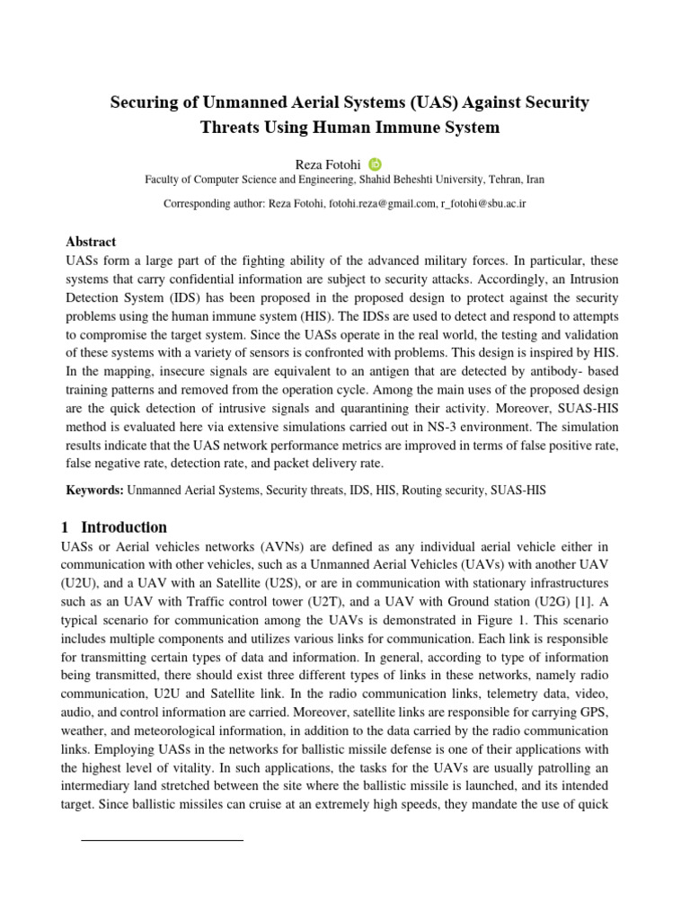 Securing of Unmanned Aerial Systems (UAS) Against Security Threats Using Human Immune System ...