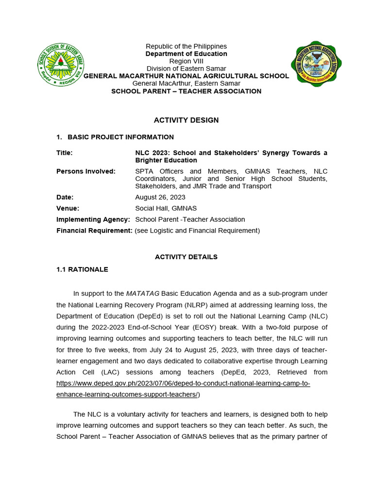 Activity Design NLC 2023 | PDF