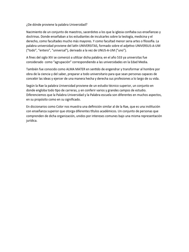 De Dónde Proviene La Palabra Universidad | PDF