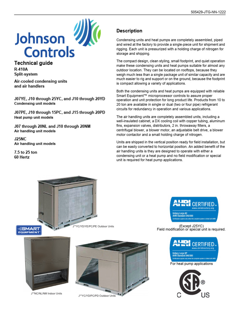Johnson Controls - Technical Guide R-410A Split-System Air-Cooled ...