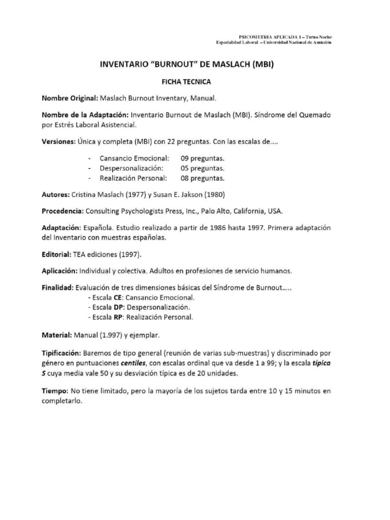 Ficha Tecnica-MBI | PDF