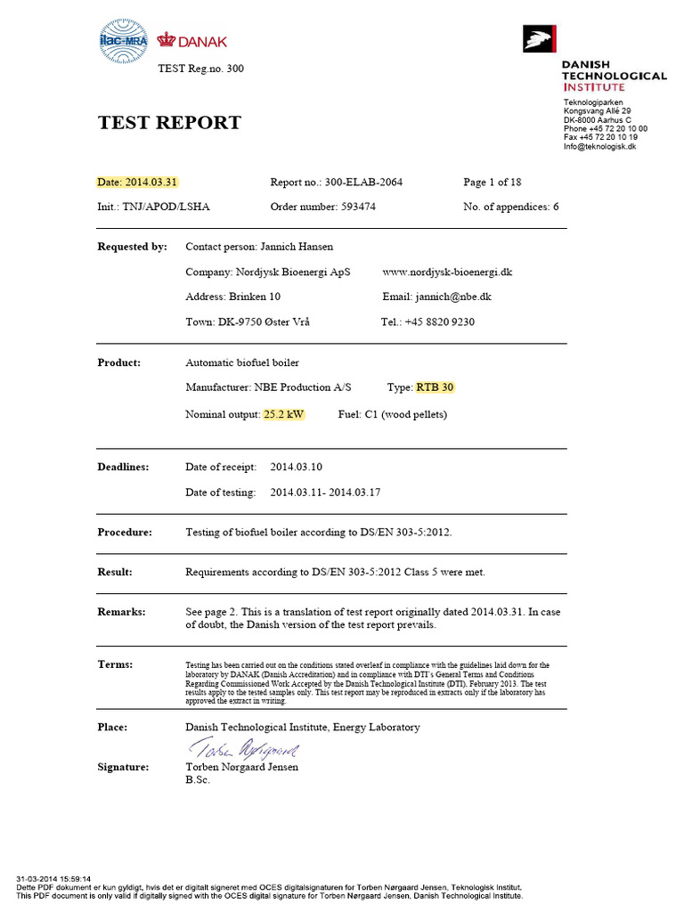 Test Rapport RTB30 | PDF | Boiler | Combustion