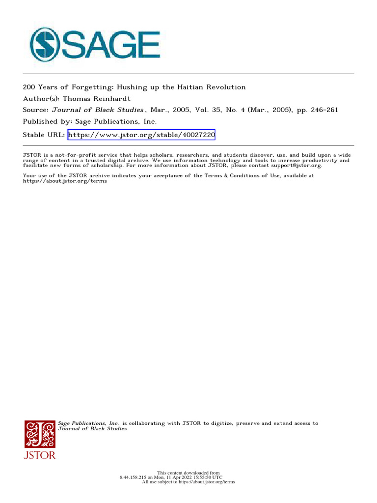 Hushing the Haitian Revolution's Legacy | PDF | Slavery | Haiti