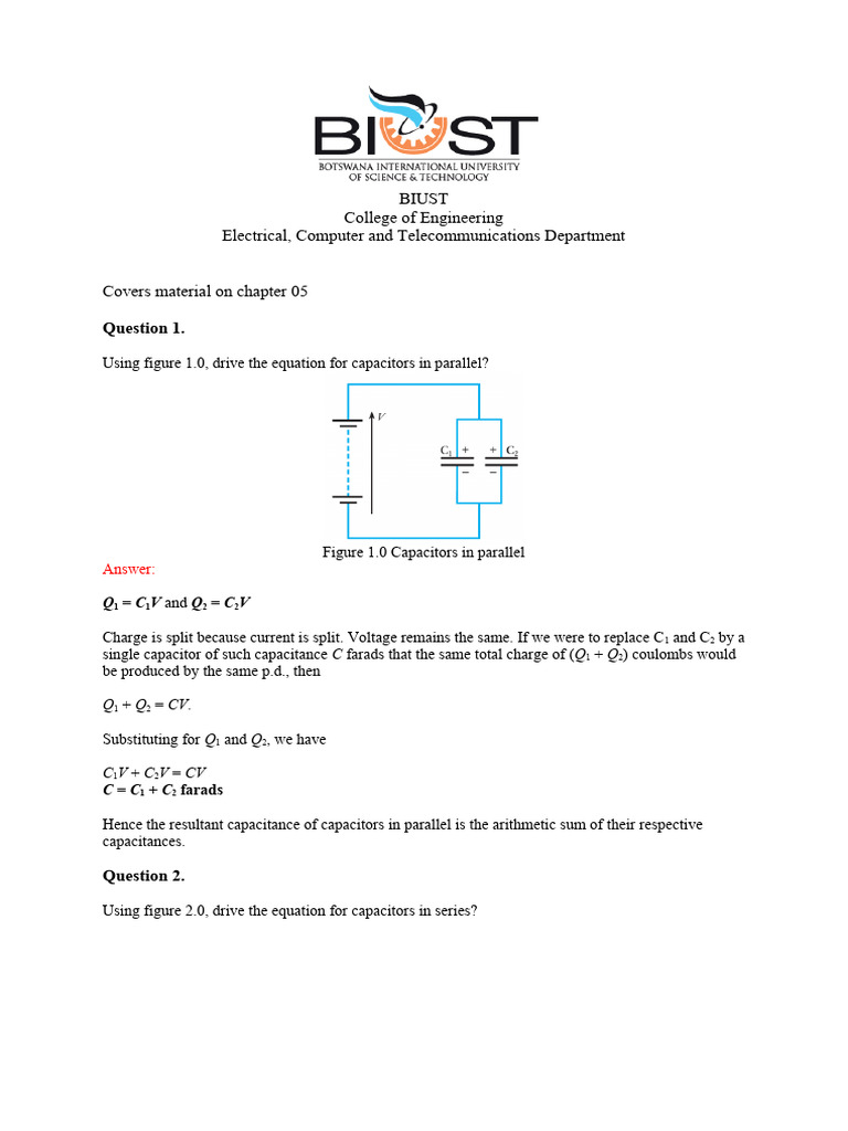 Tutorial - Week 7 With Answers (2023-2024) | PDF | Capacitor | Capacitance