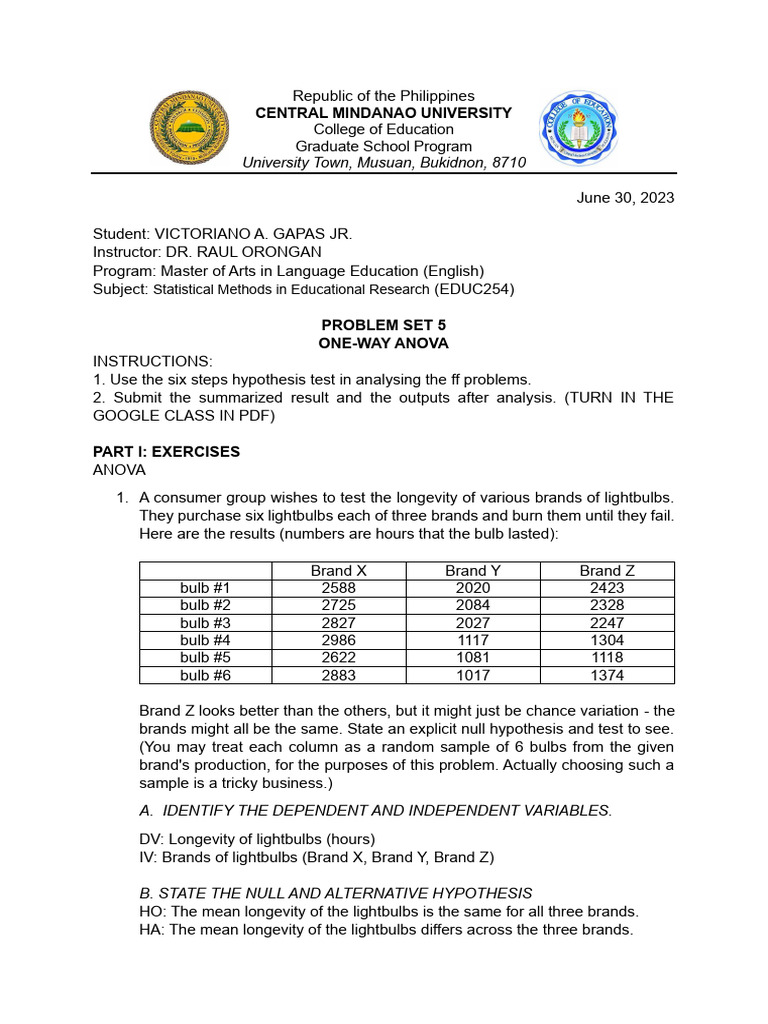 Anova Statistical Problem Set 5 | PDF | Statistical Significance | Statistics
