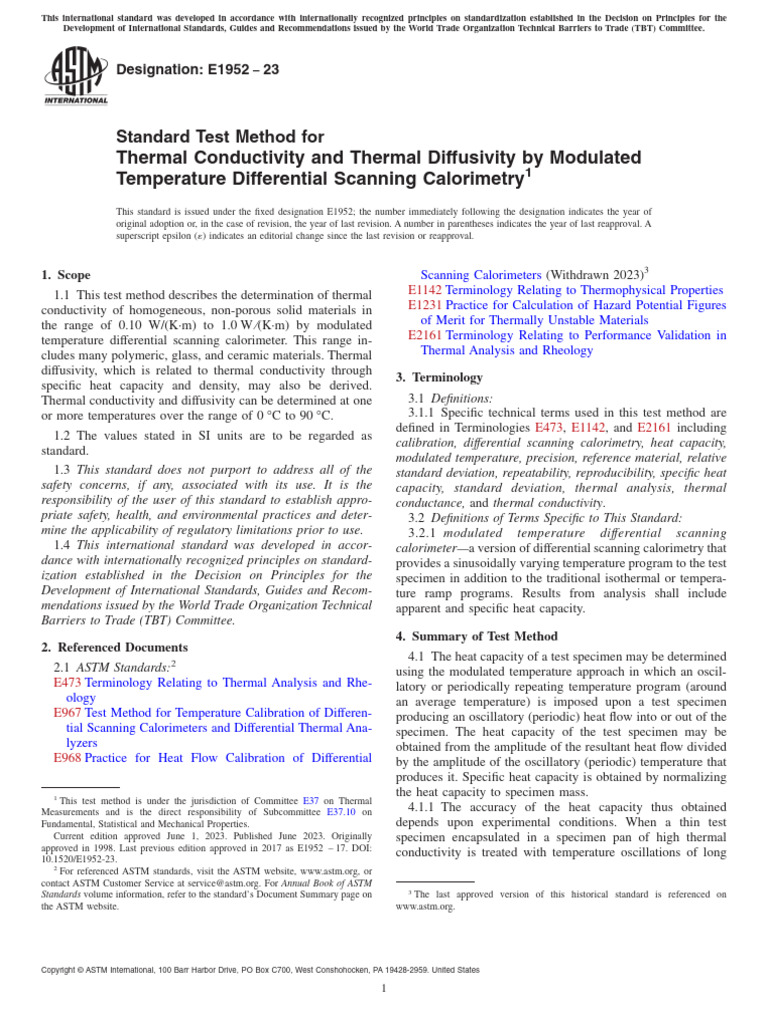 Thermal Conductivity and Thermal Diffusivity by Modulated Temperature ...