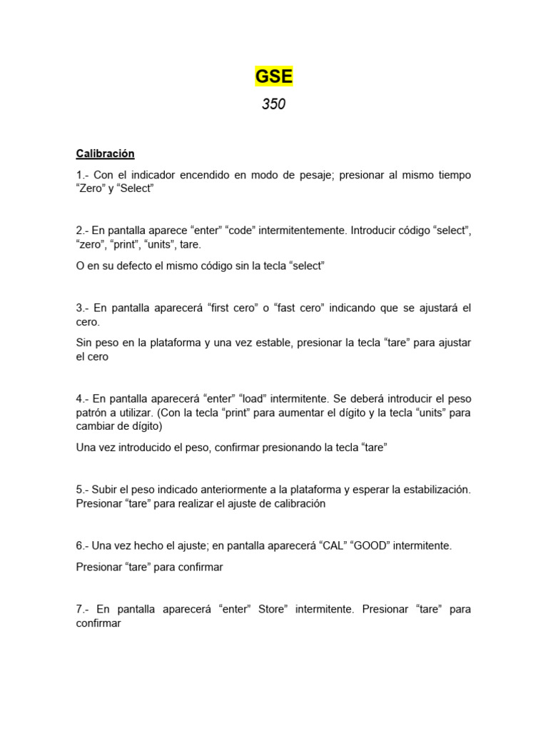 Calibración GSE 350 Ee | PDF | Cocina, comidas y vino | Informática