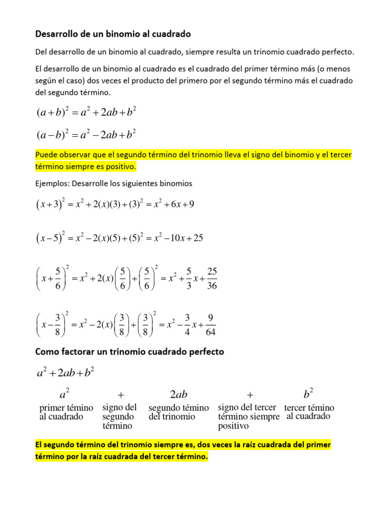 Trinomio Cuadrado Perfecto | PDF | Raíz cuadrada | Aritmética