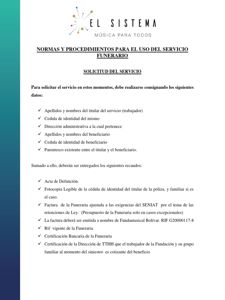Normas y Procedimientos para El Uso Del Servicio Funerario-1 | PDF