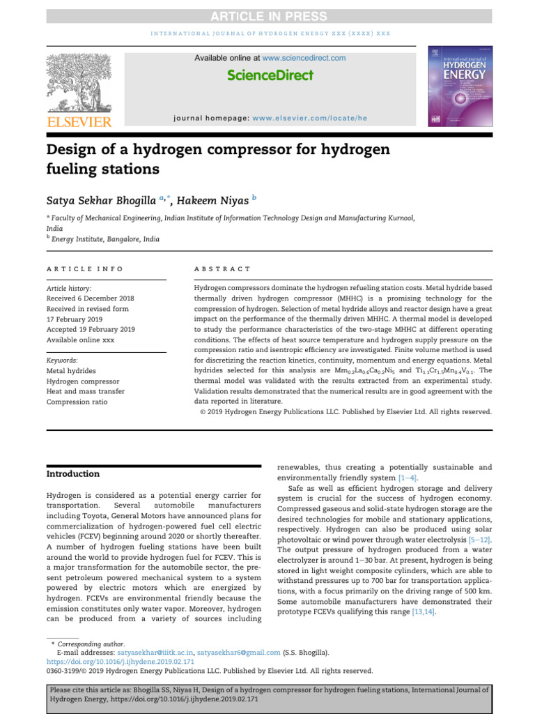 Design of A Hydrogen Compressor For Hydrogen 9 | PDF | Hydrogen | Gases