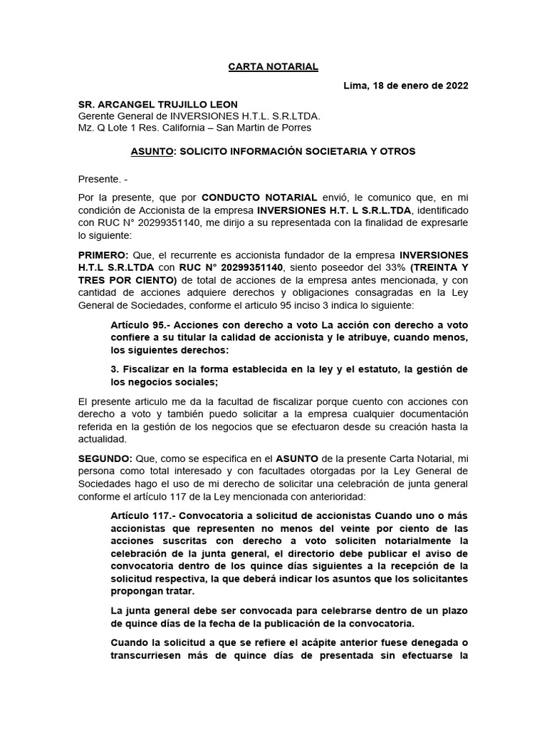 Carta Notarial | PDF | Business | Hoja de balance