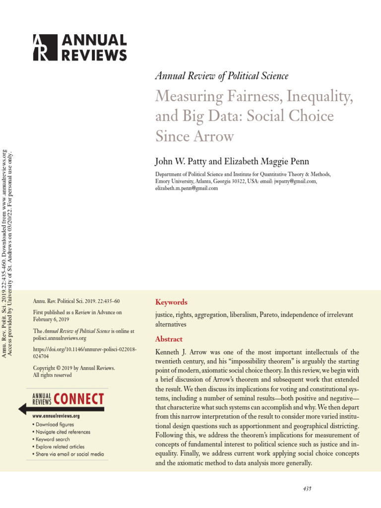Measuring Fairness, Inequality, and Big Data: Social Choice Since Arrow ... Measuring Fairness, Inequality, and Big Data: Social Choice Since Arrow ...