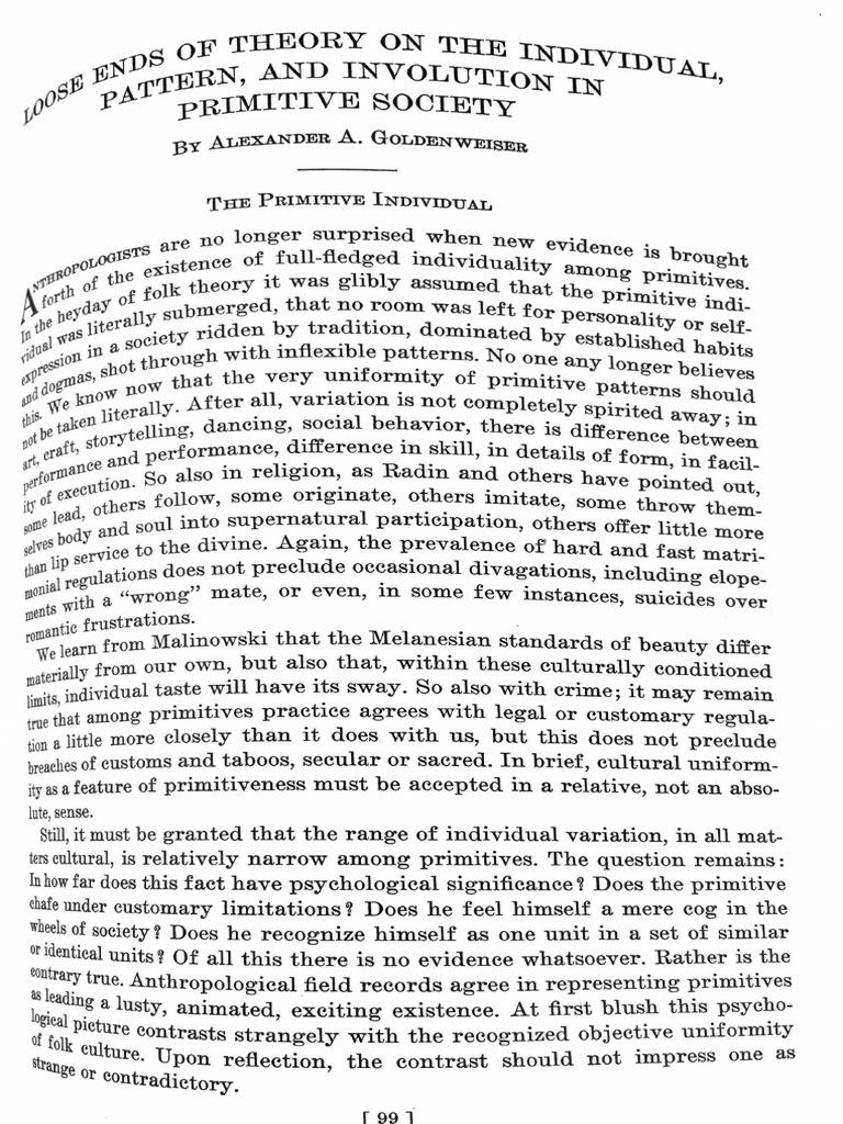 Loose Ends of Theory On The Individual, Pattern, and Involution in ...
