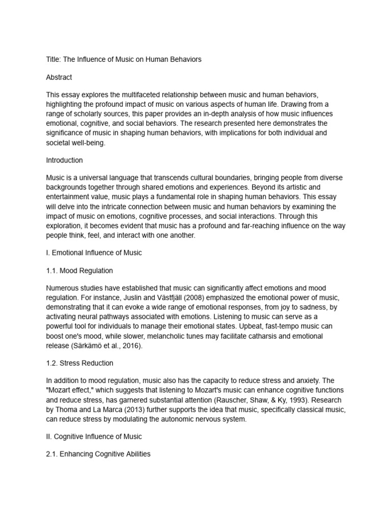 Title The Influence of Music On Human Behaviors | PDF