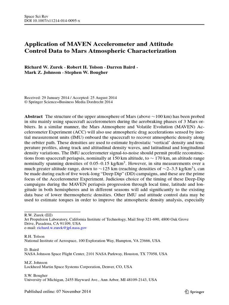 MAVEN Accelerometer | PDF | Orbit | Rotation Around A Fixed Axis