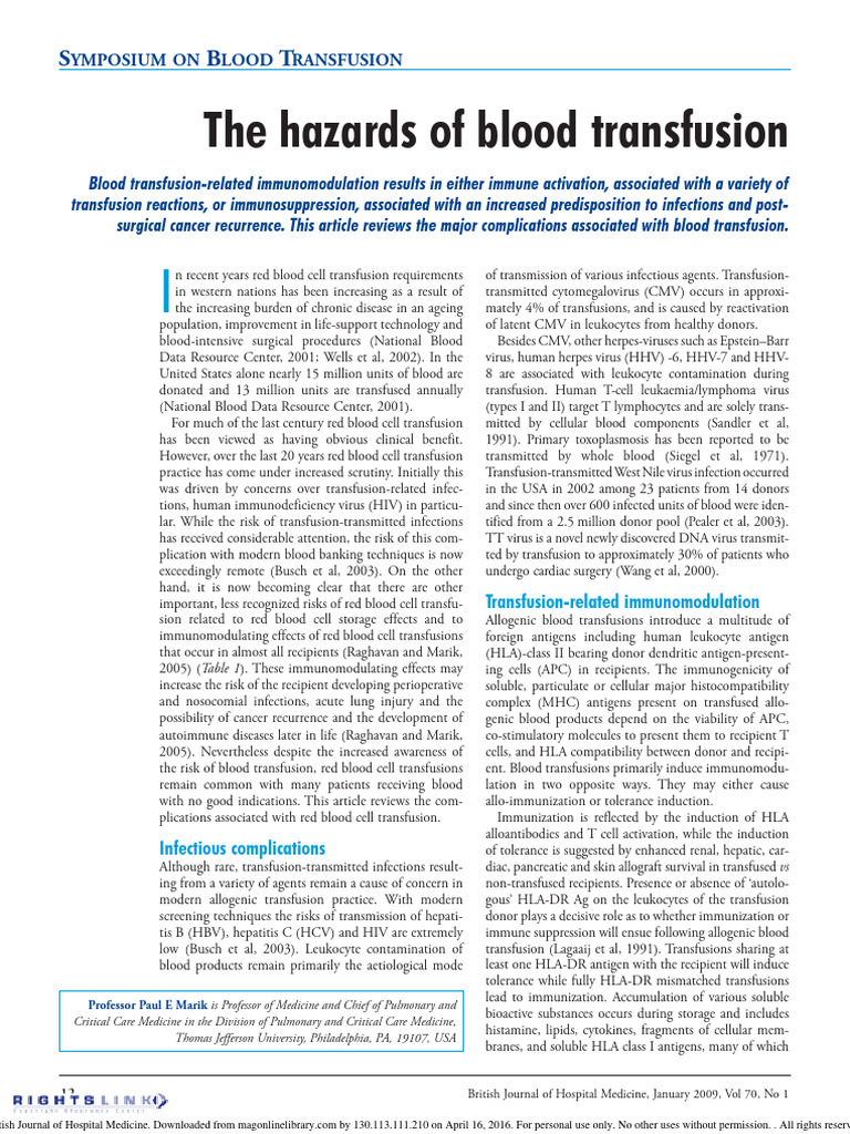 Blood Transfusion Complications | PDF | Science & Mathematics