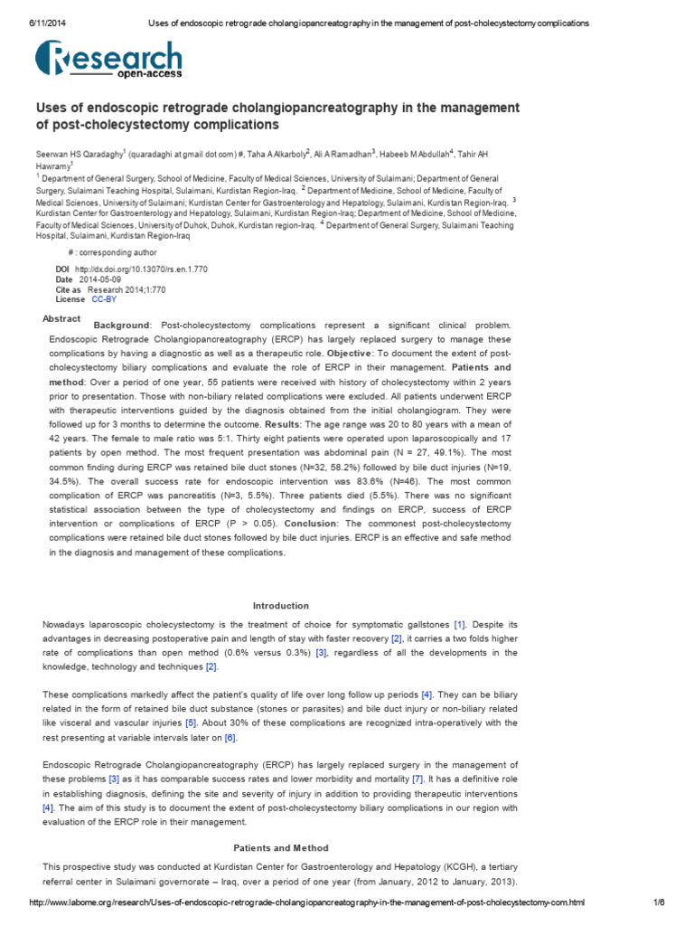 ERCP for Post-Cholecystectomy Issues | PDF | Medicine | Digestive System