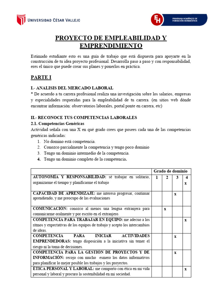 PROYECTO DE EMPLEABILIDAD Y EMPRENDIMIENTO (1y2) | PDF