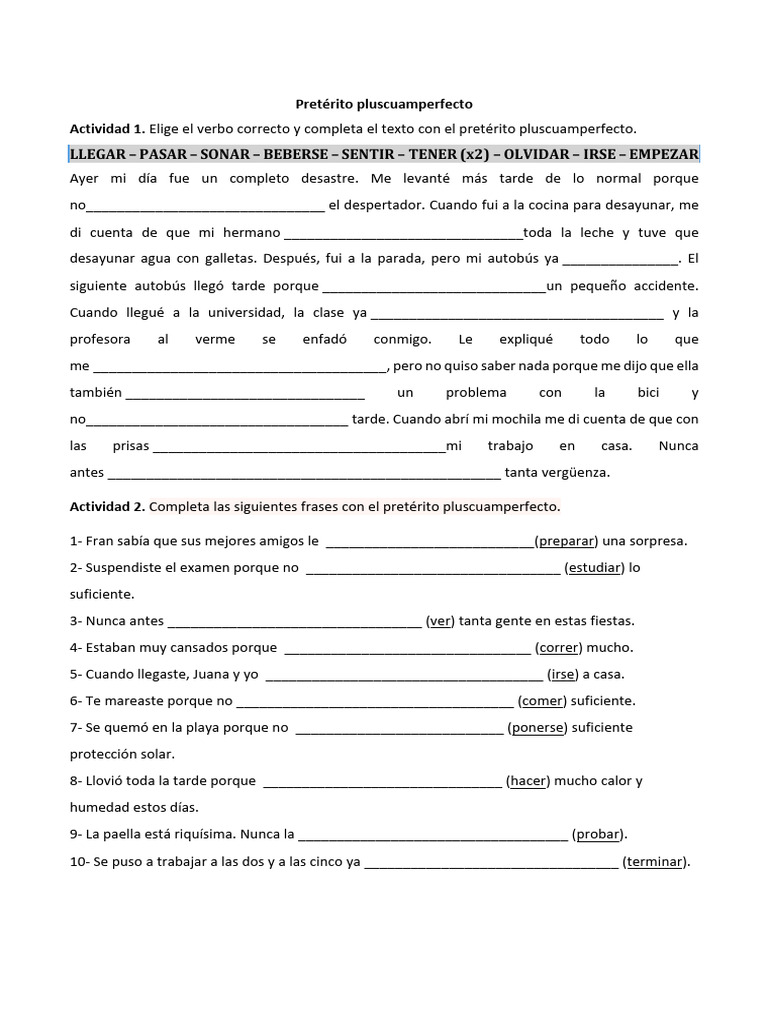 Actividad 2-Pretérito-Pluscuamperfecto | PDF