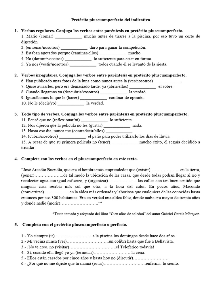 Pretérito Pluscuamperfecto Del Indicativo | PDF | Verbo