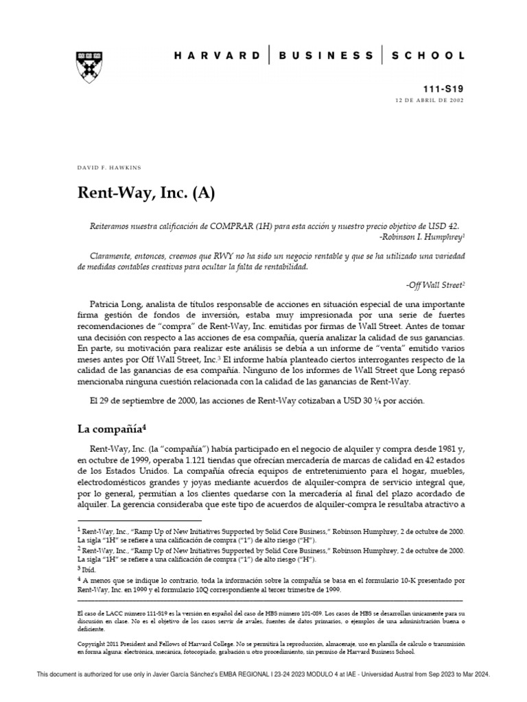 Caso Rent Way | PDF | Depreciación | Compartir (Finanzas)