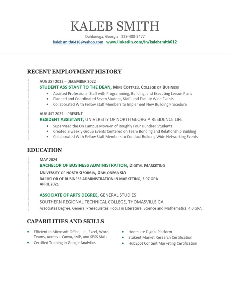Kaleb Smith Official Resume 2023 | PDF | Career & Growth