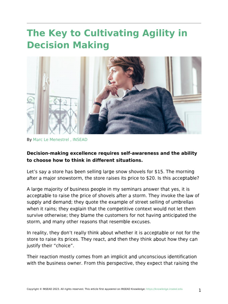 Cultivating Agility in Decision Making | PDF | Knowledge | Decision Making