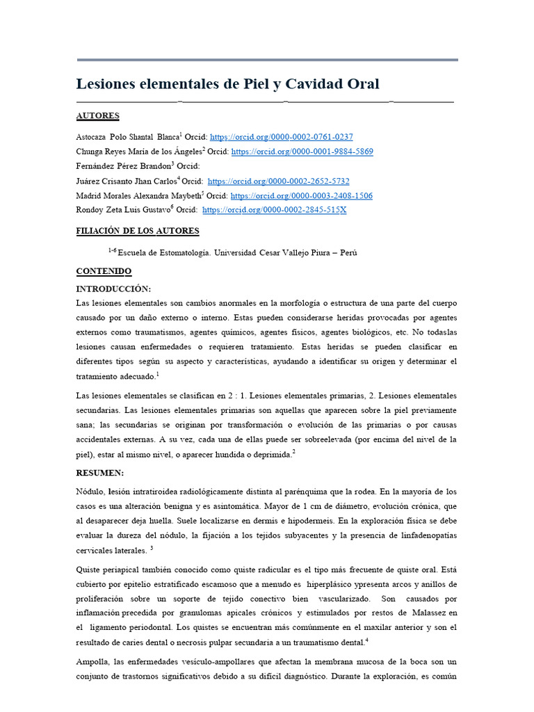 Resumen Lesiones Elementales | PDF | Odontología | Lesión