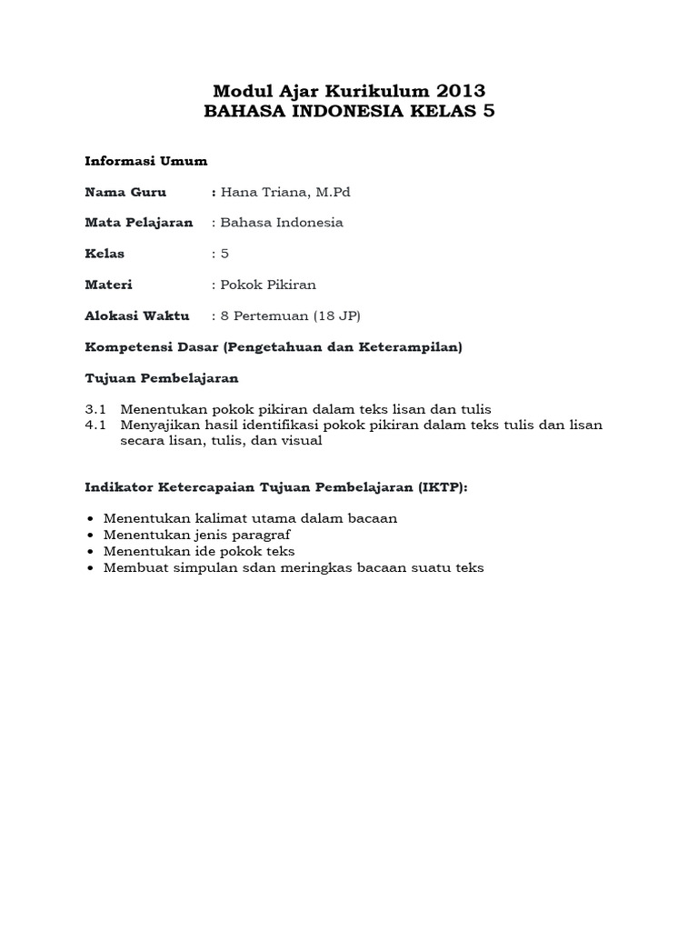 Modul Ajar Kurikulum 2013 | PDF