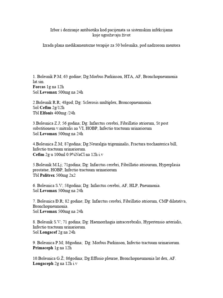 Izbor I Doziranje Antibiotika Kod Pacijenata Sa Sistemskim Infekcijama Koje Ugrožavaju Život | PDF