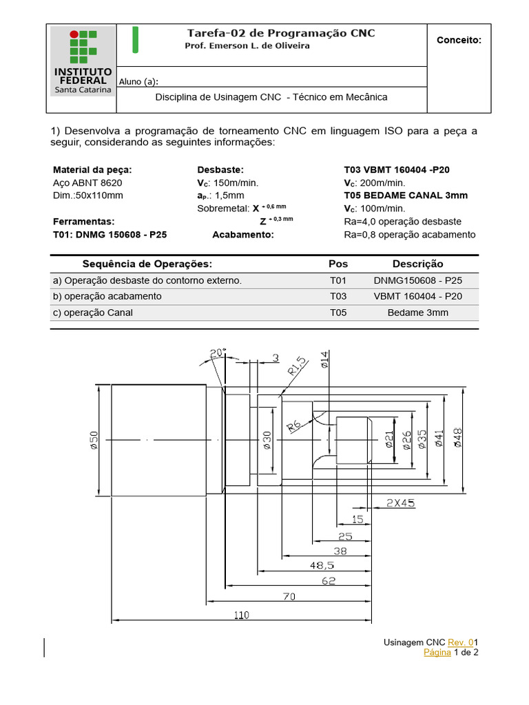 Tarefa 02 Torneamento CNC | PDF