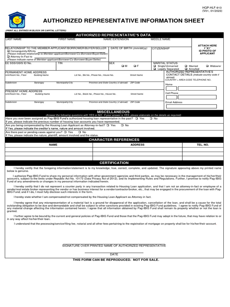 HLF913 AuthorizedRepresentativenInformationSheet V01 | PDF | Loans ...