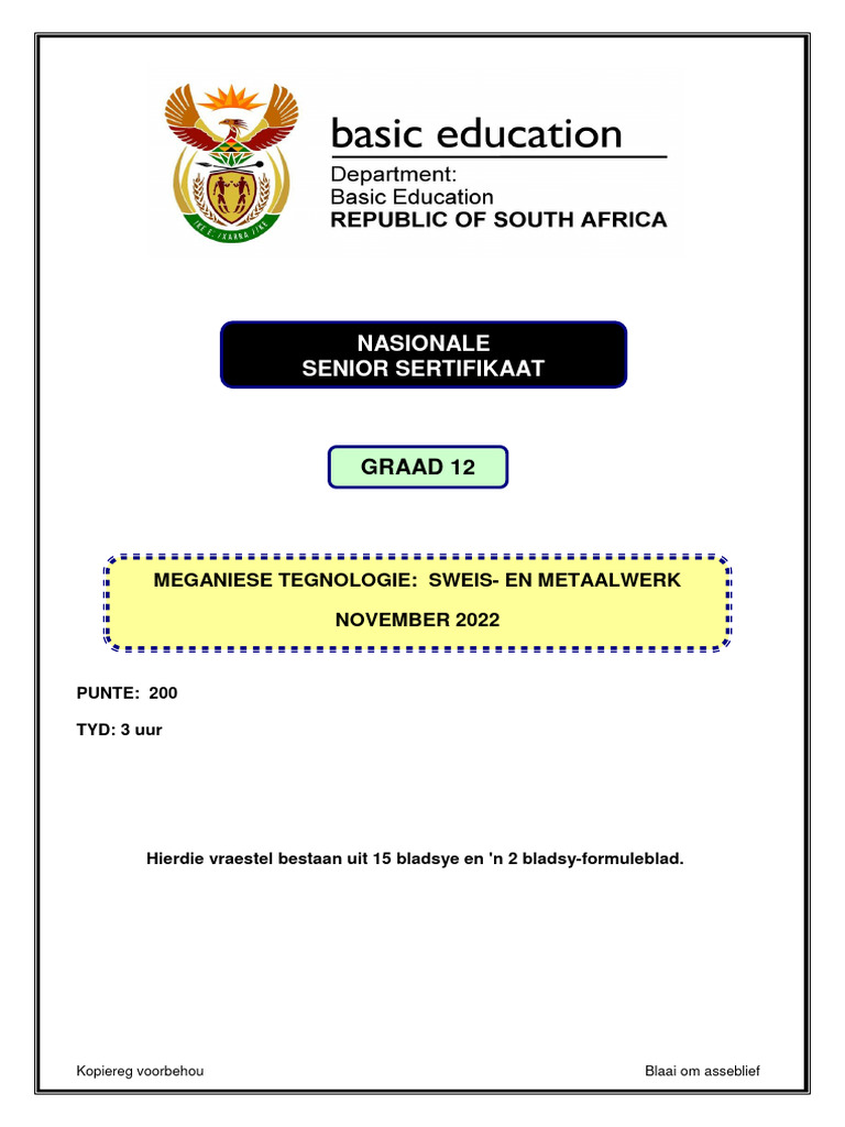 Mechanical Technology Nov 2022 (Welding & Metalwork) Afr | PDF