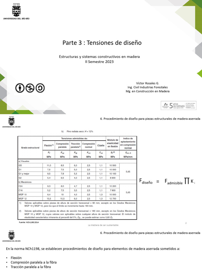 10 Diseño en Madera - Parte 3 (Tensiones de Diseño) | PDF | Doblar | Viga (Estructura)