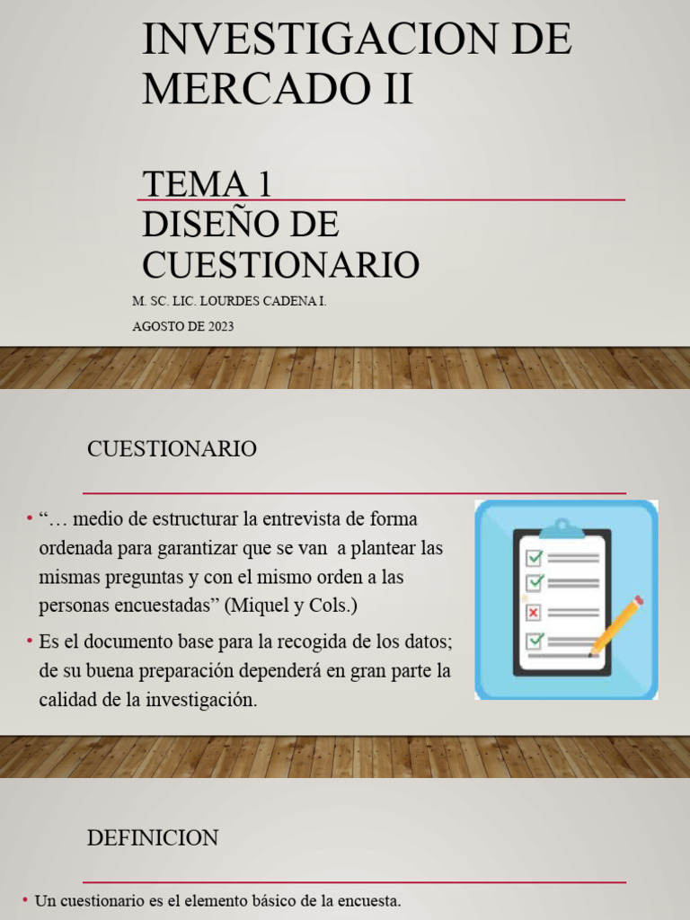 TEMA 1 DISEÑO DE CUESTIONARIO INV. MERC. II | PDF | Cuestionario | Metodología de encuesta
