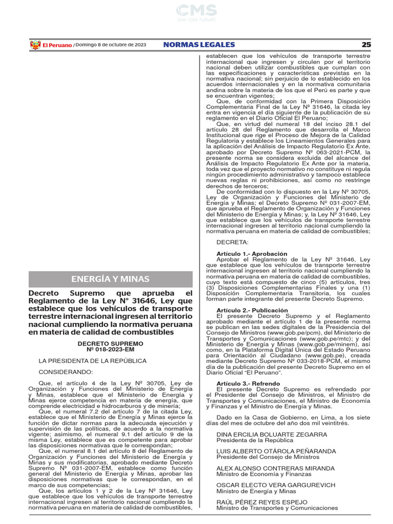 Decreto Supremo #018-2023-EM | PDF | Regulación | Perú