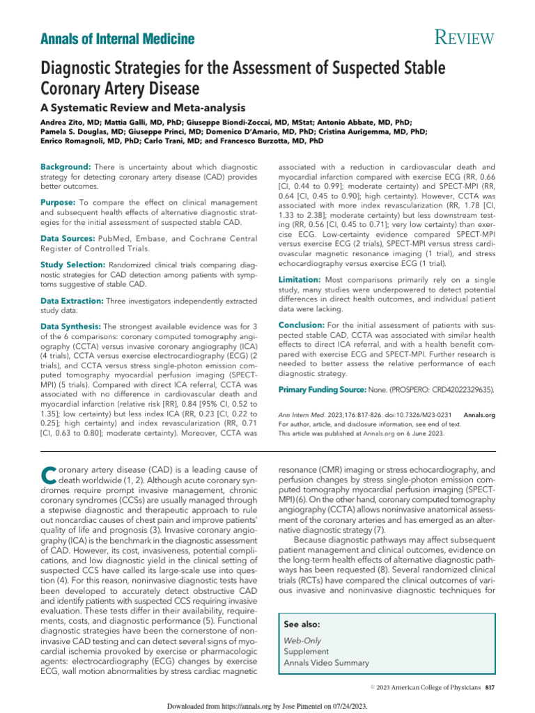 Diagnostic Strategies For The Assessment of Suspected Stable Coronary ...
