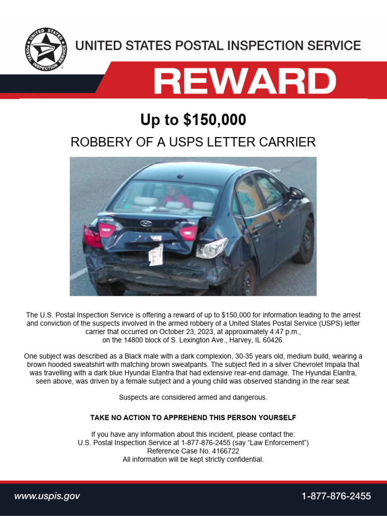 USPS Letter Carrier Robbery Reward Offered | PDF