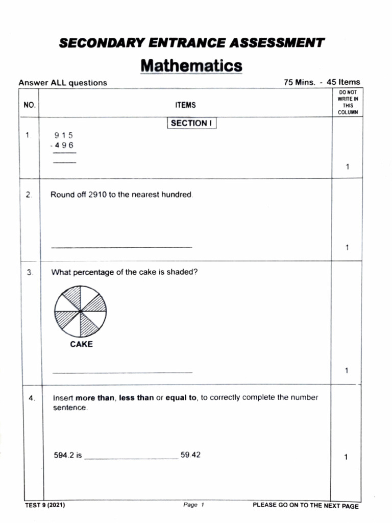 Benco 2021 Maths Test 9 | PDF