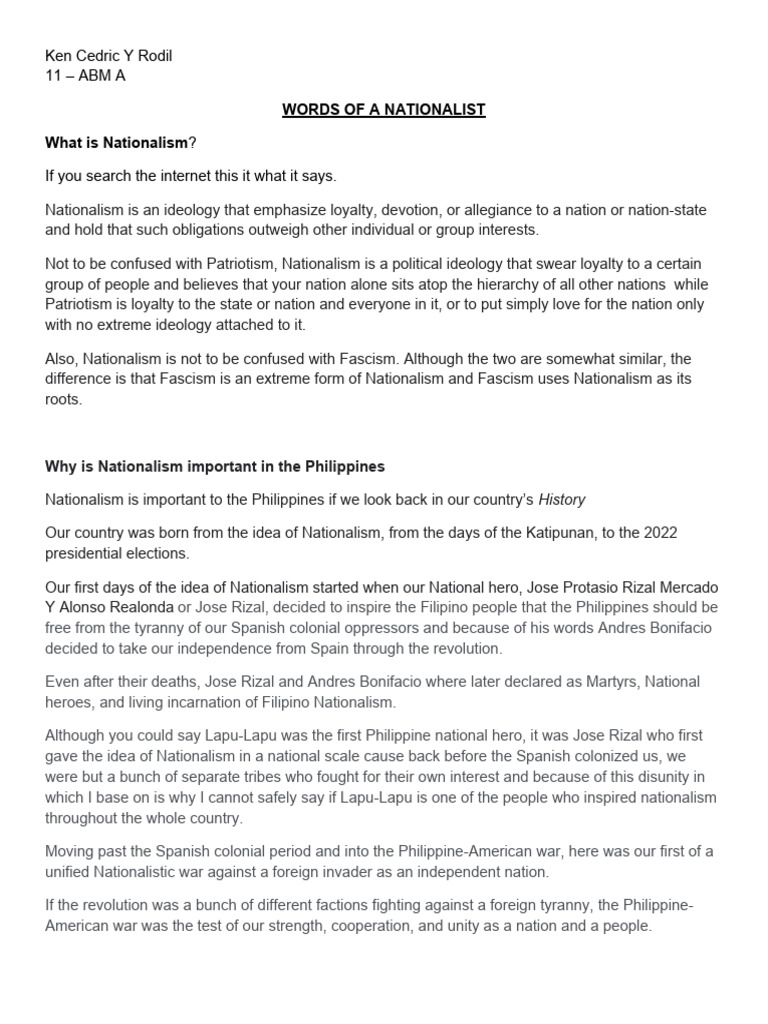 Essay About Nationalism | PDF | Nationalism | Political Theories