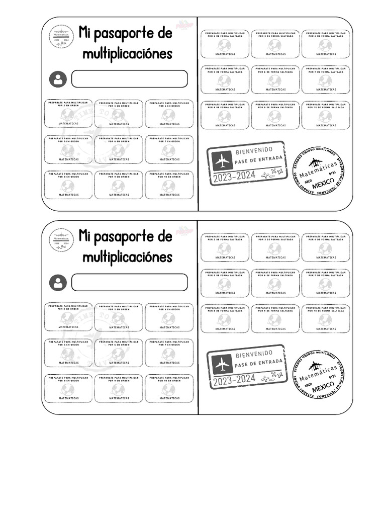 Pasaporte de Tablas de Multiplicar | PDF | Multiplicación | Aritmética