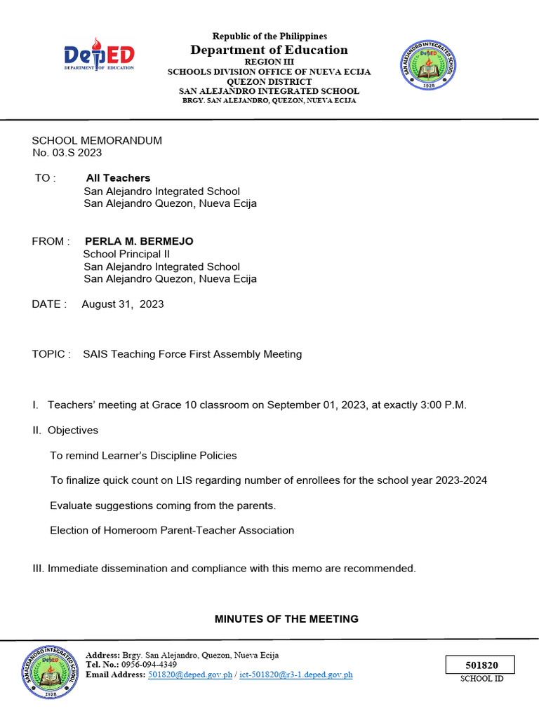 First Teachers Meeting - Sy 2023-2024 | PDF | Learning | Behavior ...