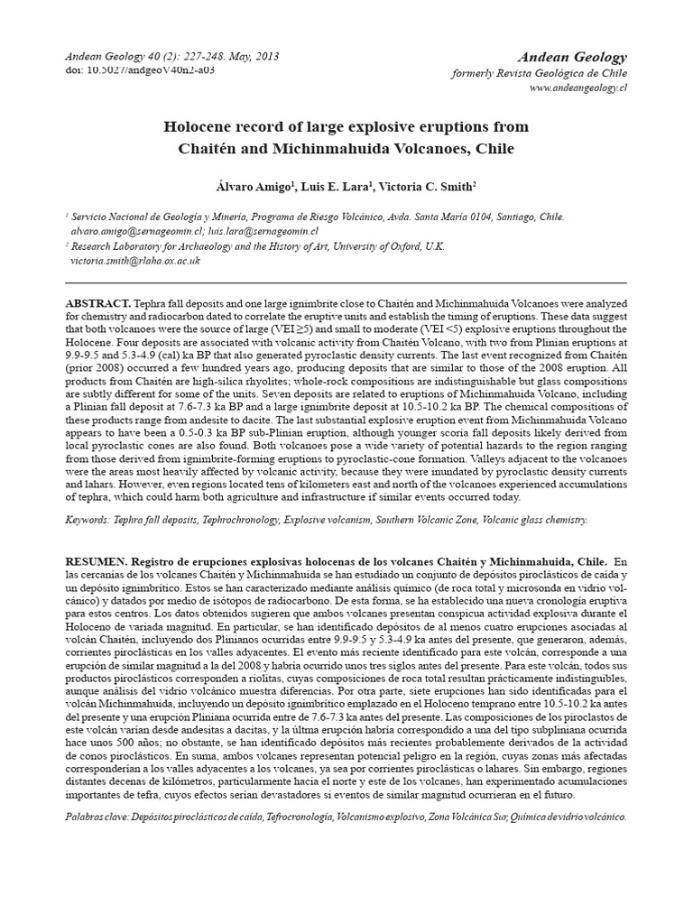 Amigo, Á.; Lara, L. & Smith, V. (2013). Holocene record of large ...
